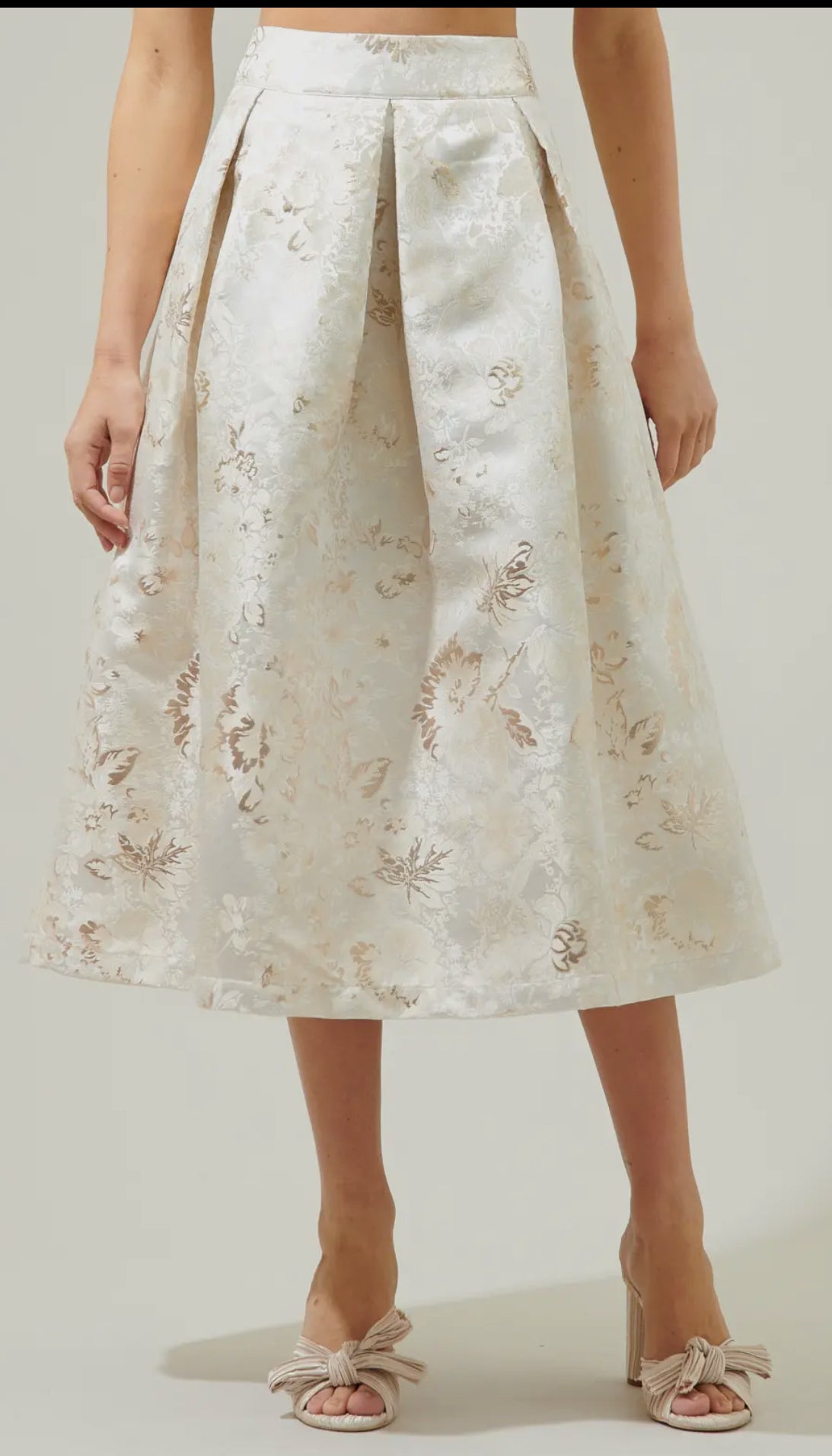 Champagne Jacquard Pleated Skirt | Pink Pineapple Shop