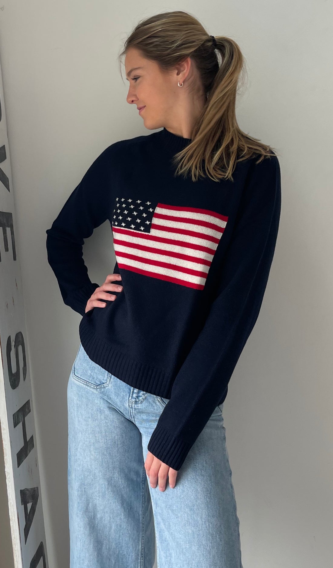 100% Cashmere LUX American Flag Sweater | Pink Pineapple Shop